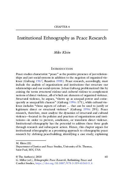 (PDF) Institutional Ethnography as Peace Research