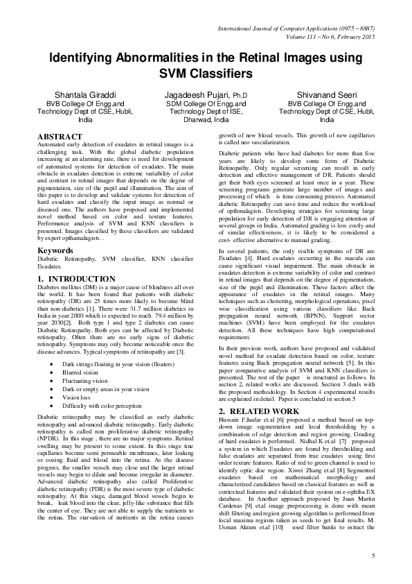 (PDF) Identifying Abnormalities in the Retinal Images using SVM Classifiers