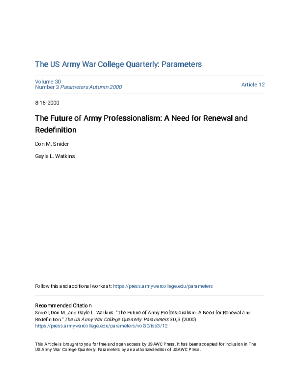 (PDF) The Future of Army Professionalism: A Need for Renewal and ...