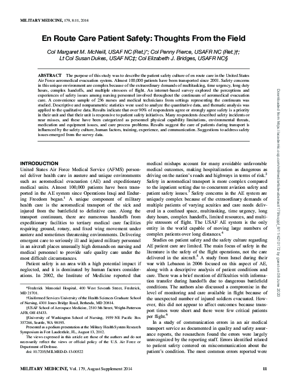 (PDF) En route care patient safety: thoughts from the field