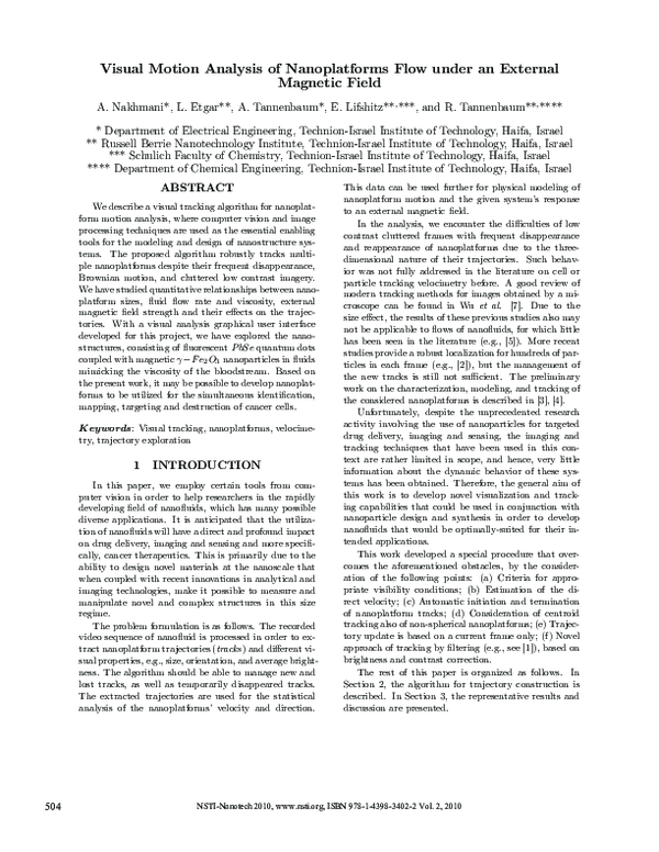 (PDF) Visual Motion Analysis of Nanoplatforms Flow under an External ...