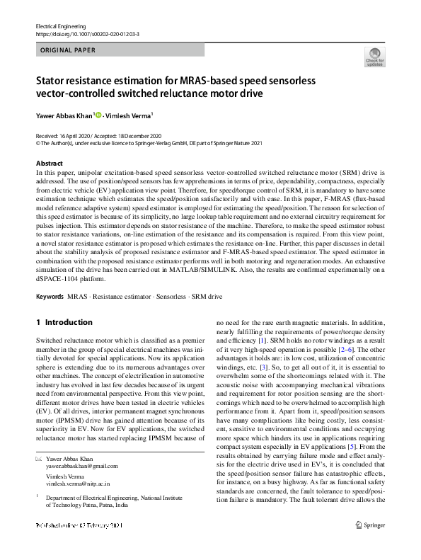 (PDF) Stator resistance estimation for MRAS-based speed sensorless vector-controlled switched ...