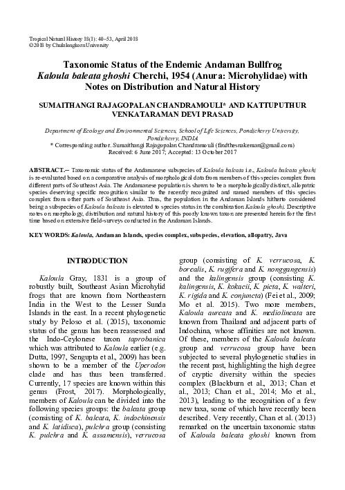 (PDF) Taxonomic Status of the Endemic Andaman Bullfrog Kaloula baleata ...