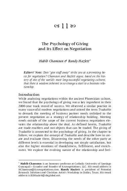 (PDF) The Psychology of Giving and Its Effect on Negotiation