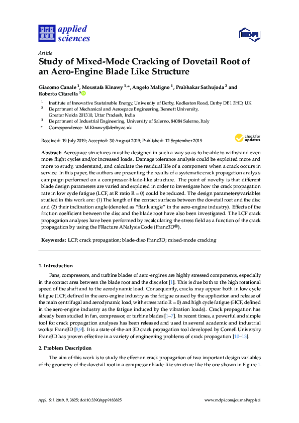 (PDF) Study of Mixed-Mode Cracking of Dovetail Root of an Aero-Engine ...