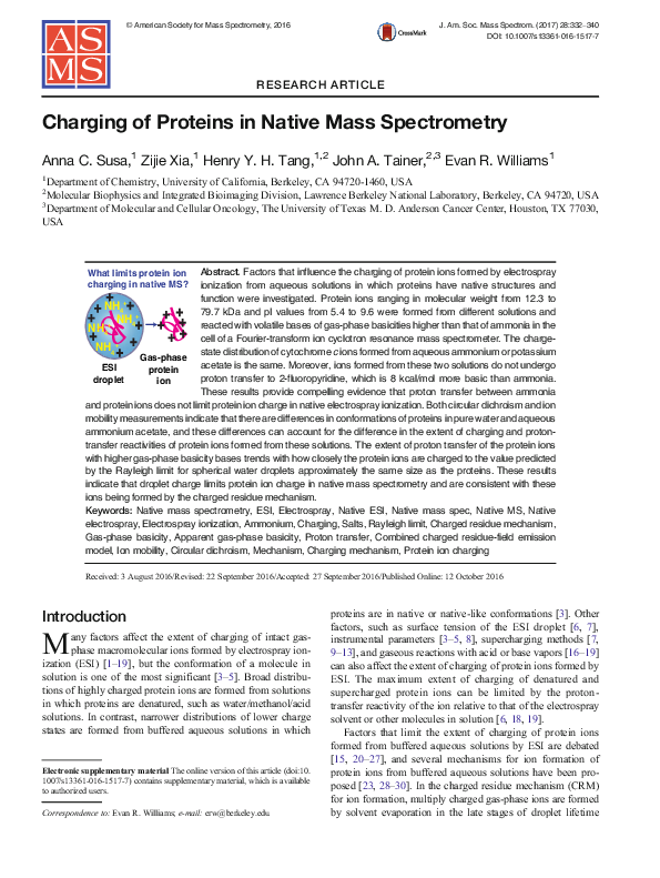 (PDF) Charging of Proteins in Native Mass Spectrometry
