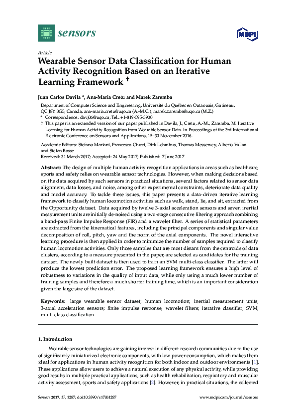 (PDF) Wearable Sensor Data Classification for Human Activity Recognition Based on an Iterative ...