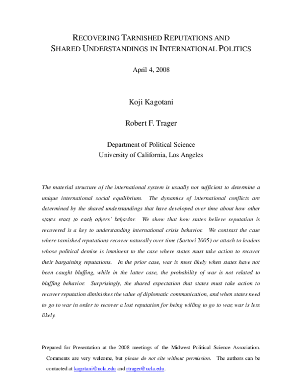 (PDF) Recovering Tarnished Reputations