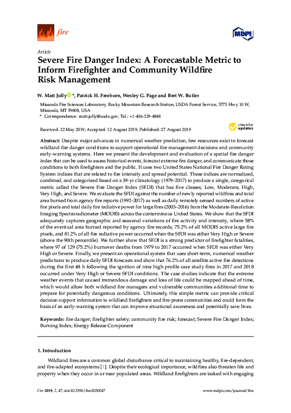 (PDF) Severe Fire Danger Index: A Forecastable Metric to Inform ...