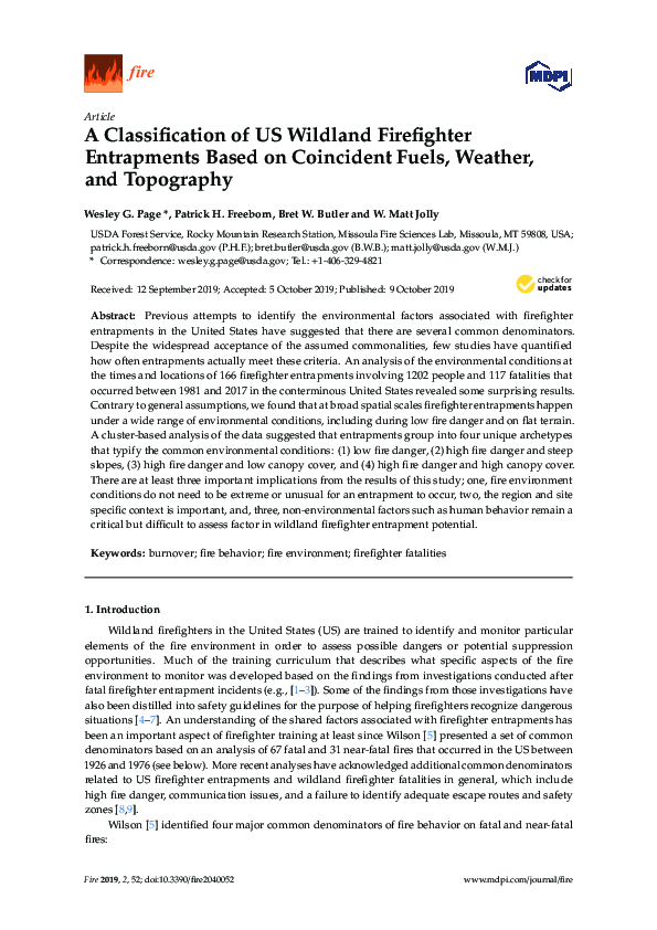 (PDF) A Classification of US Wildland Firefighter Entrapments Based on ...