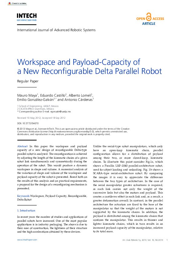 (PDF) Workspace and Payload-Capacity of a New Reconfigurable Delta ...