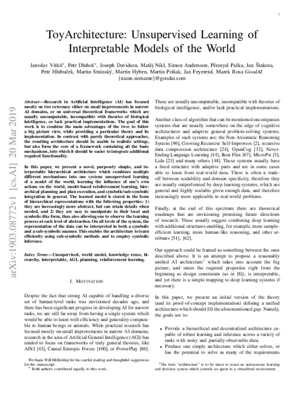 (PDF) ToyArchitecture: Unsupervised Learning of Interpretable Models of the World
