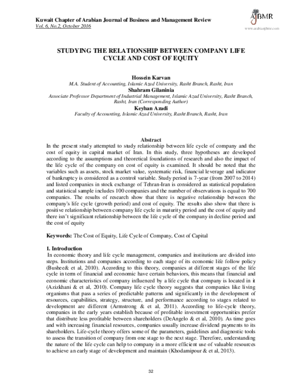(PDF) Studying the Relationship between Company Life Cycle and Cost of ...