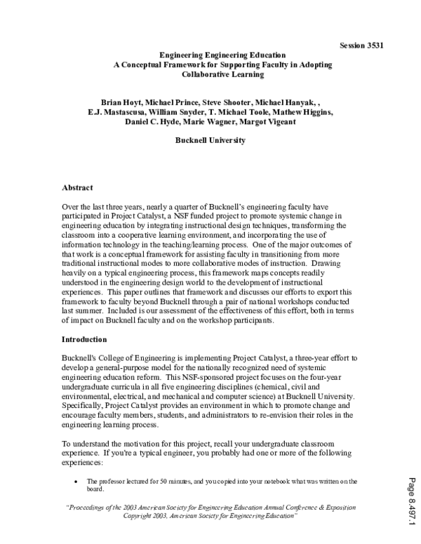 (PDF) Engineering Education A Conceptual Framework For Supporting Faculty In Adopting ...