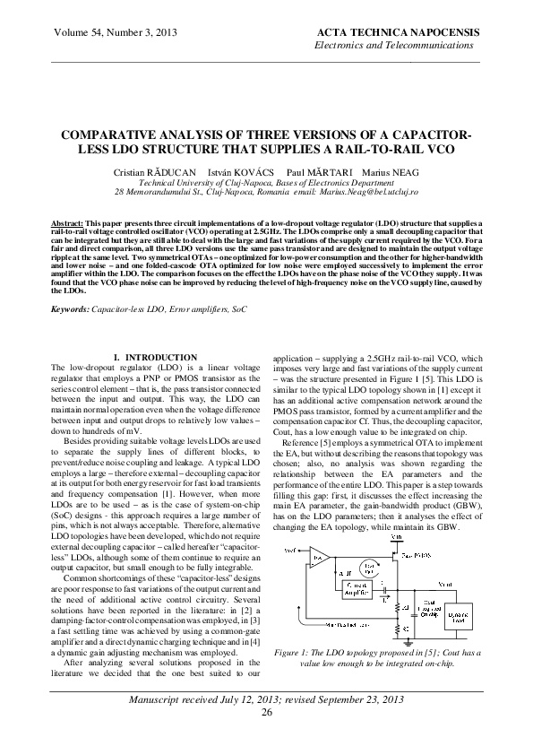 (PDF) Comparative Analysis of Three Versions of a Capacitor- Less Ldo ...