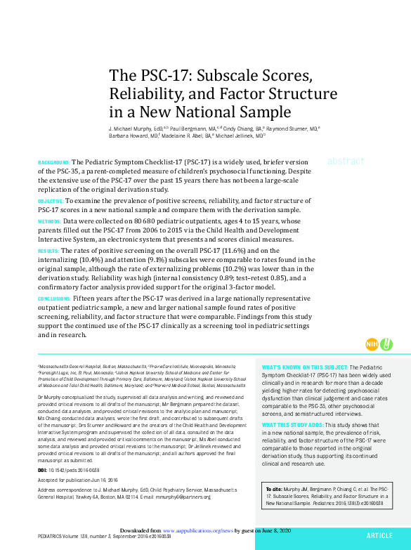 (PDF) The PSC-17: Subscale Scores, Reliability, and Factor Structure in ...