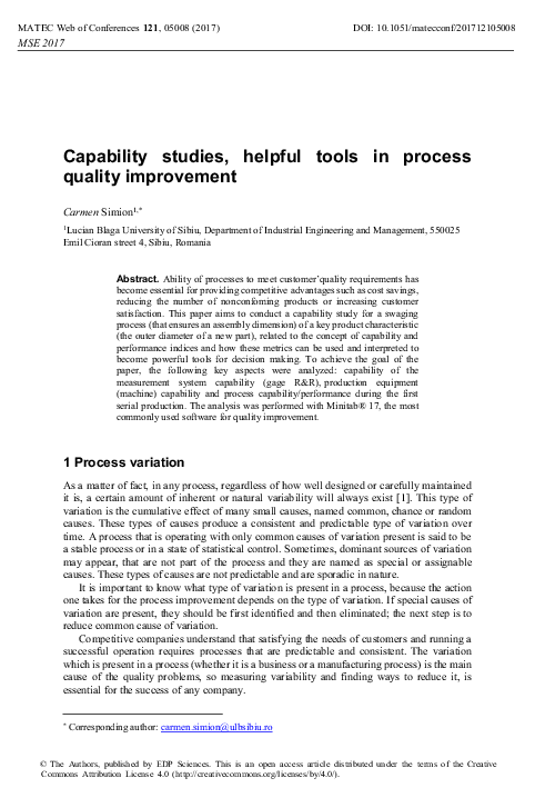 (PDF) Capability studies, helpful tools in process quality improvement