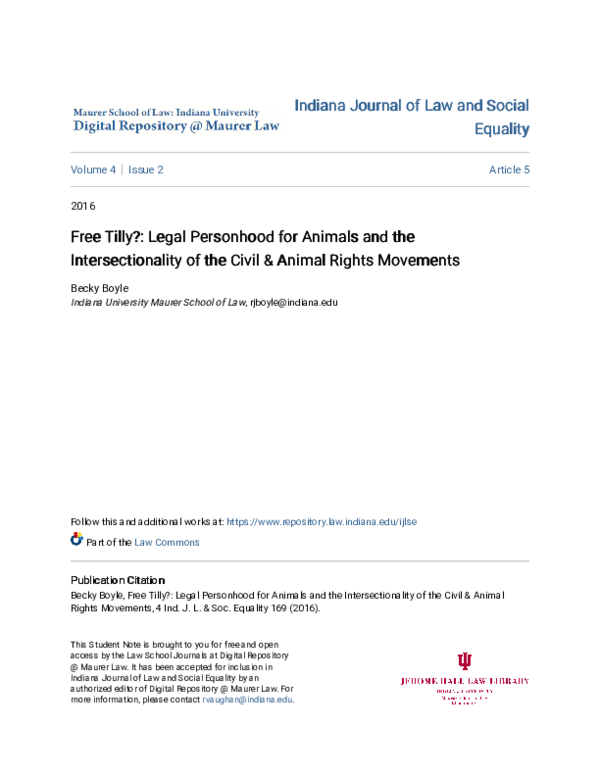 (PDF) Free Tilly?: Legal Personhood for Animals and the ...