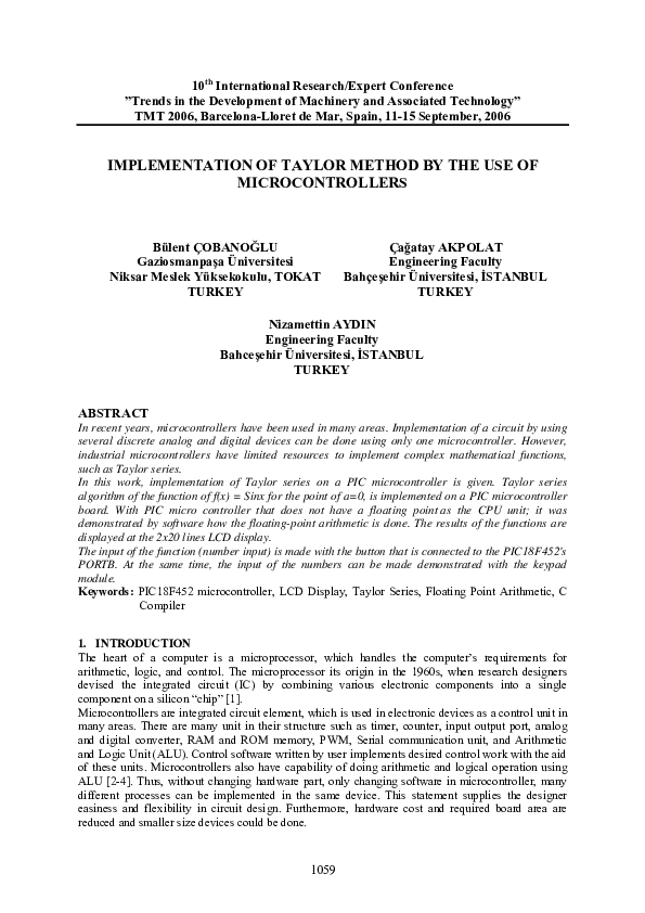(PDF) Implementation of Taylor Method by the Use of Microcontrollers