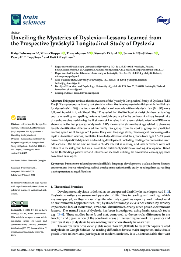 (PDF) Unveiling the Mysteries of Dyslexia—Lessons Learned from the ...