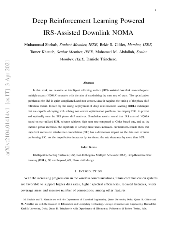 (PDF) Deep Reinforcement Learning Powered IRS-Assisted Downlink NOMA