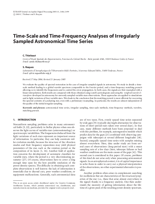 Pdf Time Scale And Time Frequency Analyses Of Irregularly Sampled