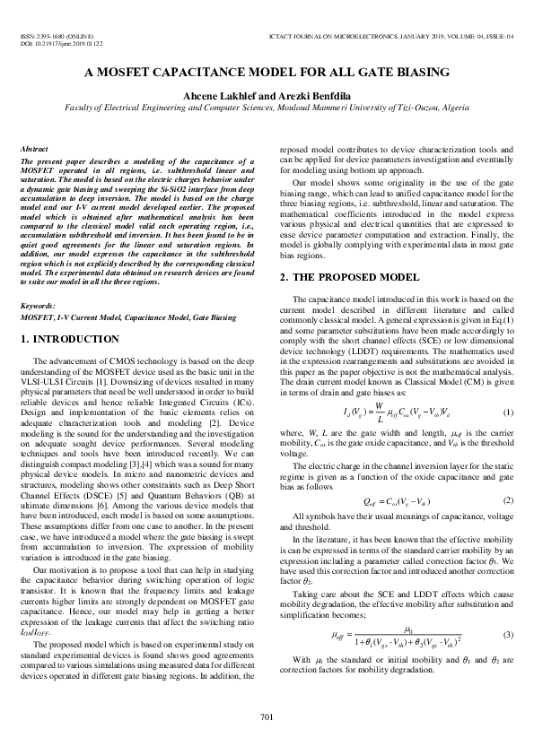 (PDF) A Mosfet Capacitance Model for All Gate Biasing