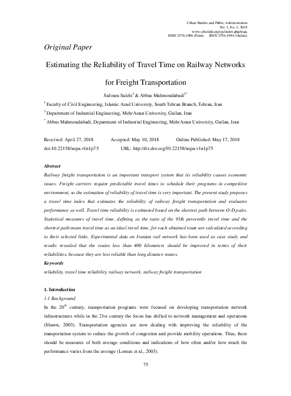 (PDF) Estimating the Reliability of Travel Time on Railway Networks for ...