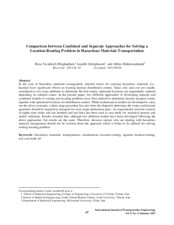 (PDF) Comparison between Combined and Separate Approaches for Solving a Location-Routing Problem ...