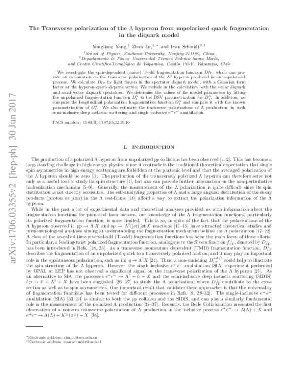 (PDF) Transverse polarization of the Λ hyperon from unpolarized quark ...