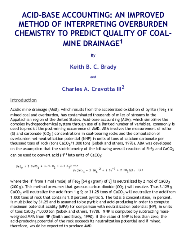 (PDF) ACID ‐ BASE ACCOUNTING : AN IMPROVED METHOD OF INTERPRETING OVERBURDEN CHEMISTRY TO ...
