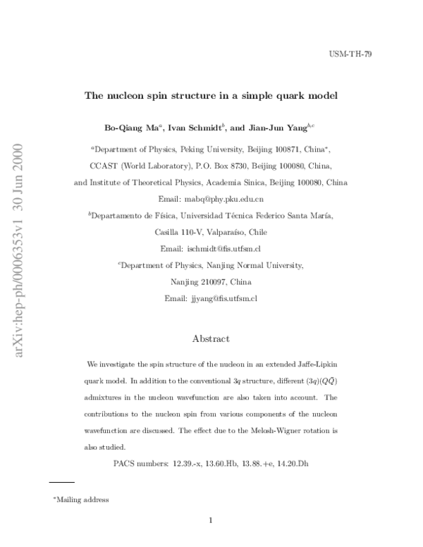 (PDF) The Nucleon spin structure in a simple quark model