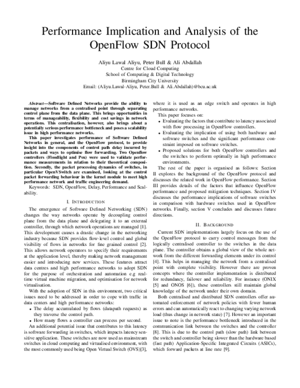 (PDF) Performance Implication and Analysis of the OpenFlow SDN Protocol