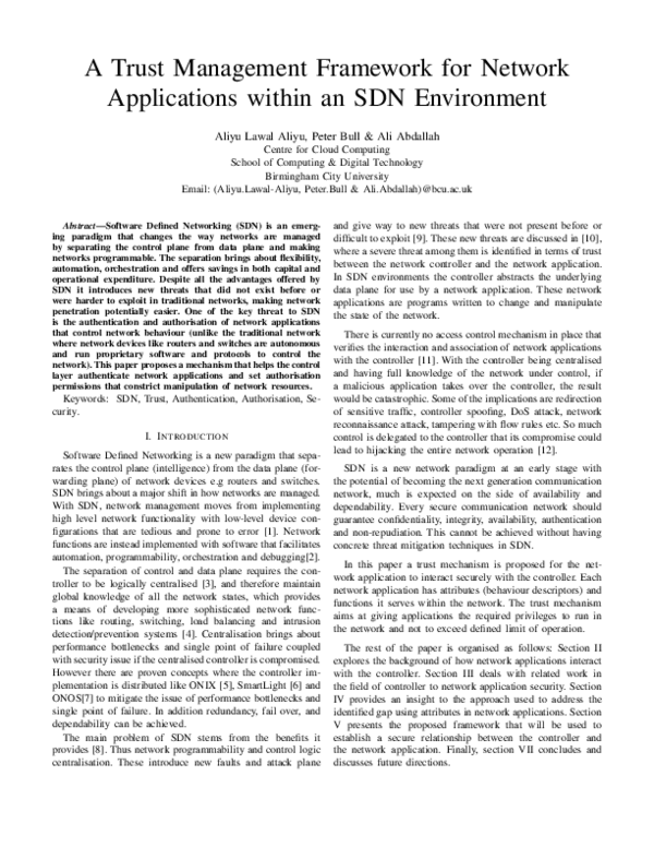 (PDF) A Trust Management Framework for Network Applications within an ...