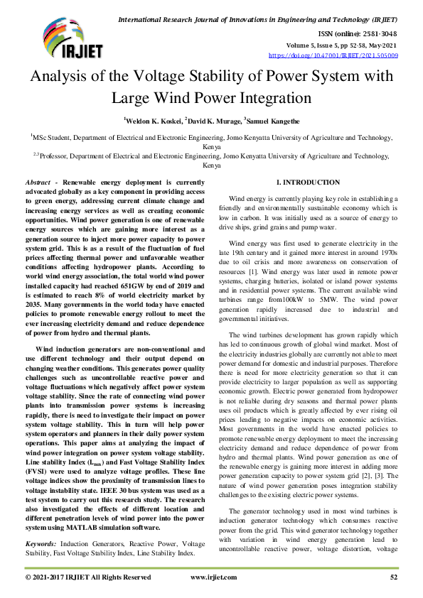 (PDF) Analysis of the Voltage Stability of Power System with Large Wind ...