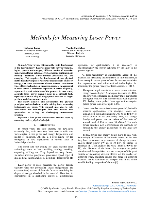 (PDF) Methods for Measuring Laser Power