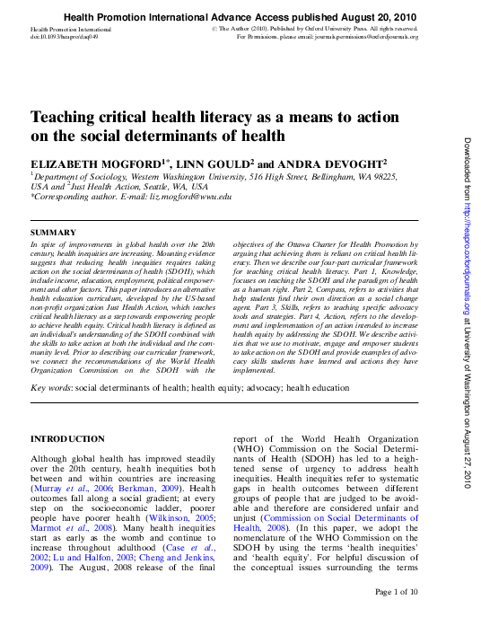 (PDF) Teaching critical health literacy as a means to action on the ...
