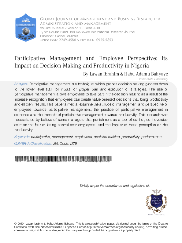 (PDF) Participative Management and Employee Perspective: Its Impact on Decision Making and ...