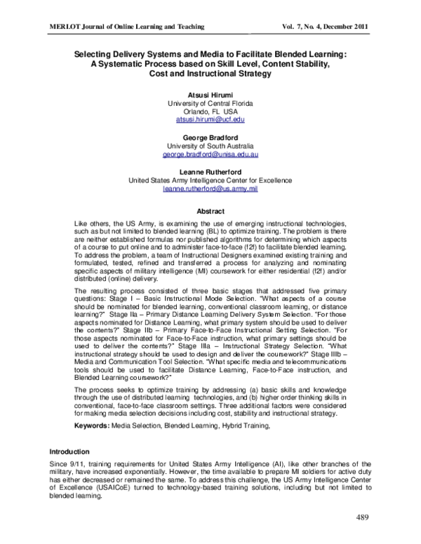 (PDF) Selecting Delivery Systems and Media to Facilitate Blended ...