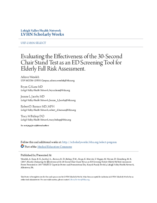 (PDF) Evaluating the Effectiveness of the 30-Second Chair Stand Test as ...