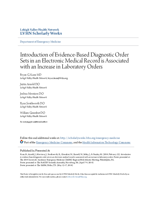(PDF) Introduction of Evidence-Based Diagnostic Order Sets in an ...