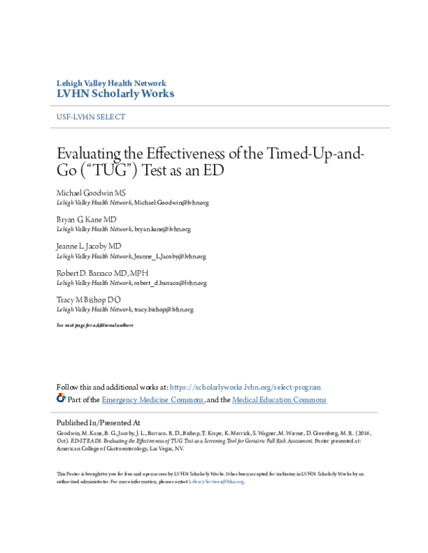 (PDF) Evaluating the Effectiveness of the Timed-Up-and-Go (“TUG”) Test ...
