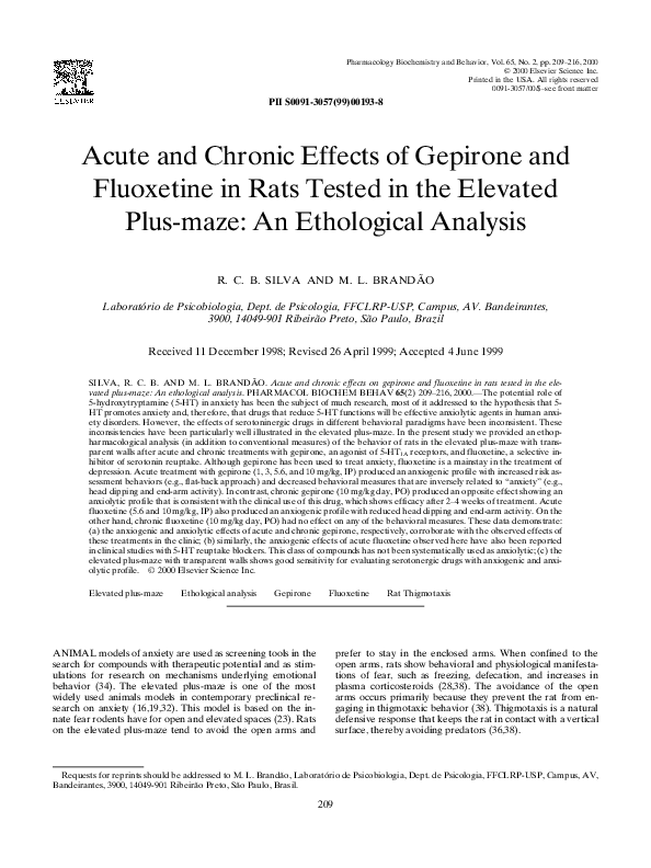 (PDF) Acute and Chronic Effects of Gepirone and Fluoxetine in Rats ...