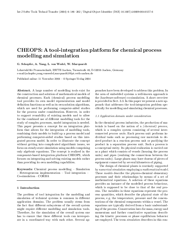 (PDF) CHEOPS: A tool-integration platform for chemical process ...