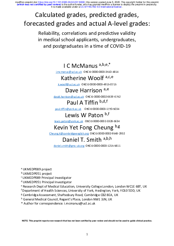 (PDF) Calculated grades, predicted grades, forecasted grades and actual ...
