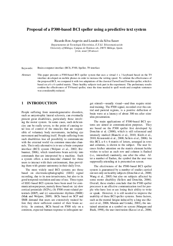 (PDF) Proposal of a P300-based BCI Speller using a Predictive Text System