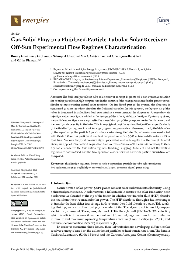 (PDF) Gas-Solid Flow in a Fluidized-Particle Tubular Solar Receiver ...