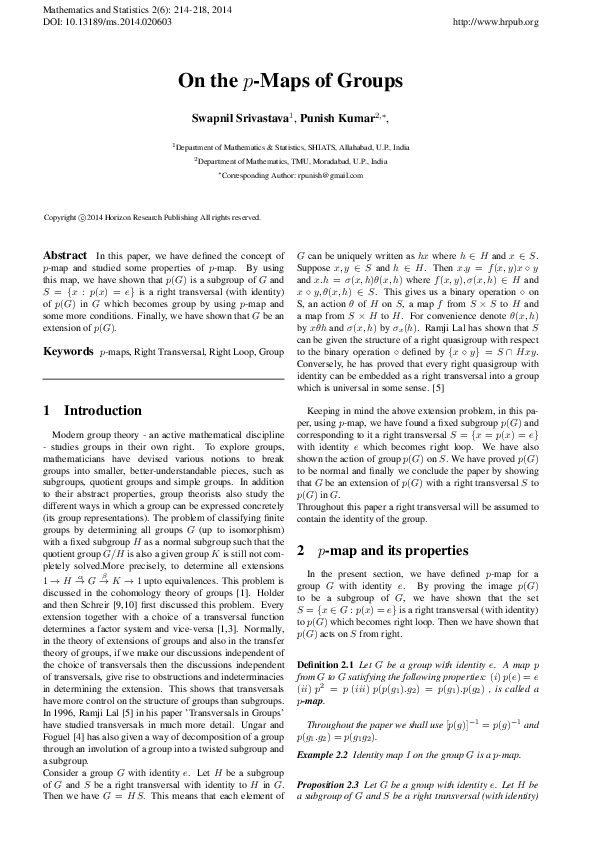 (PDF) On the p-Maps of Groups