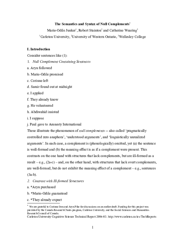 (PDF) The Semantics and Syntax of Null Complements
