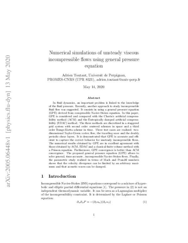 (PDF) Numerical simulations of unsteady viscous incompressible flows using general pressure equation